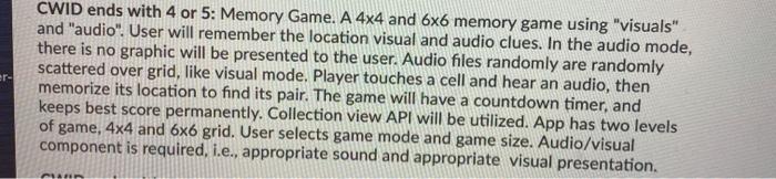 er- CWID ends with 4 or 5: Memory Game. A 4x4 and 6x6 | Chegg.com