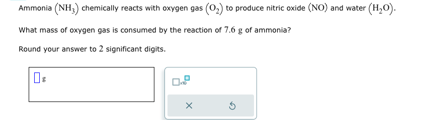 Solved Ammonia (NH3) ﻿chemically reacts with oxygen gas (O2) | Chegg.com