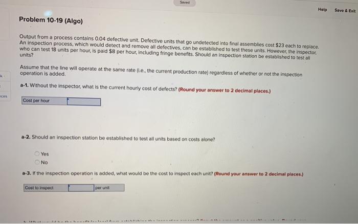 Solved Help Save & Exit Su Problem 10-19 (Algo) Output from | Chegg.com