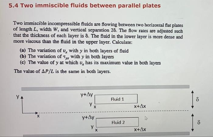 Solved 5.4 Two immiscible fluids between parallel plates Two | Chegg.com