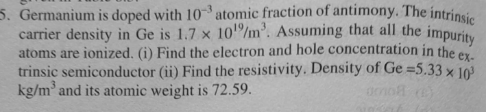 Solved Germanium is doped with 10-3 ﻿atomic fraction of | Chegg.com