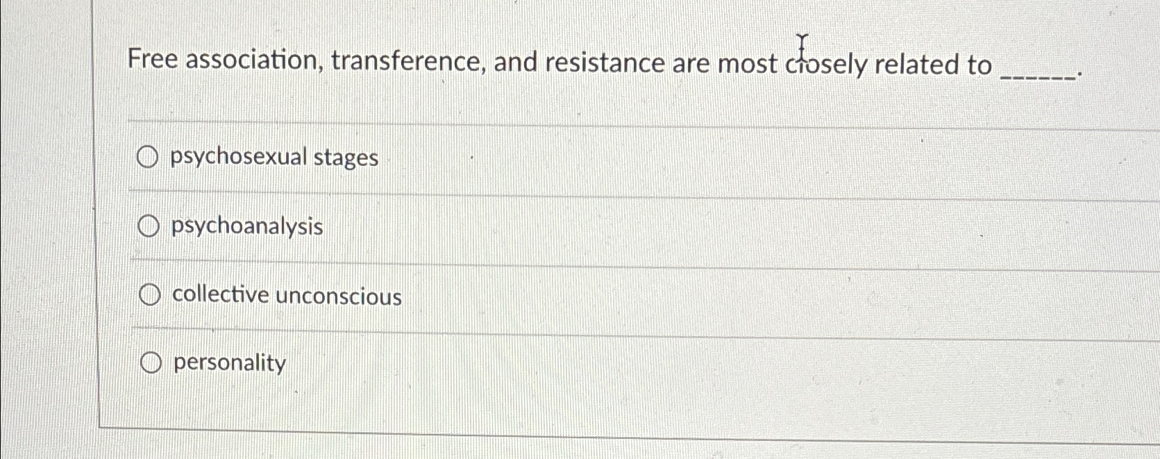 Solved Free association, transference, and resistance are | Chegg.com