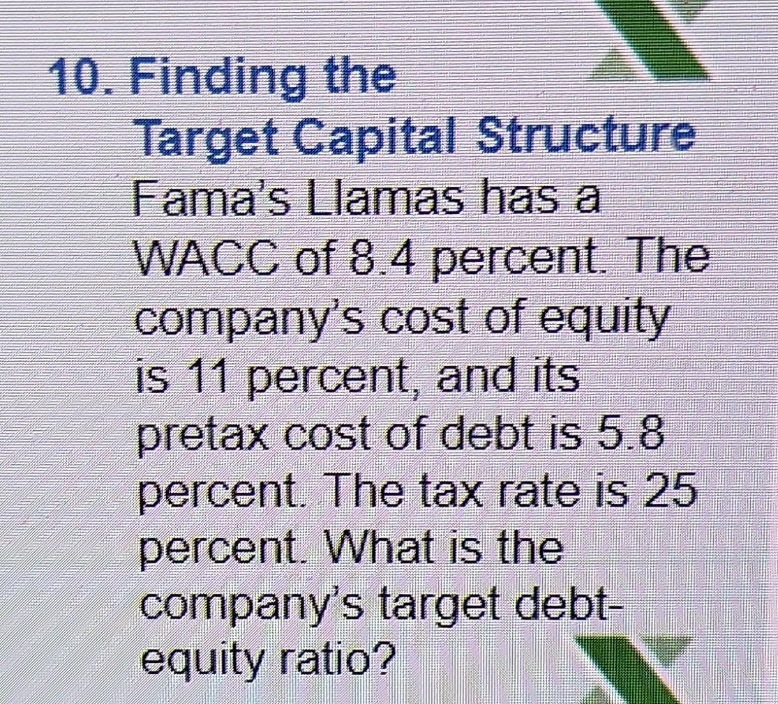 Solved Finding the Target Capital Structure Fama's Llamas | Chegg.com