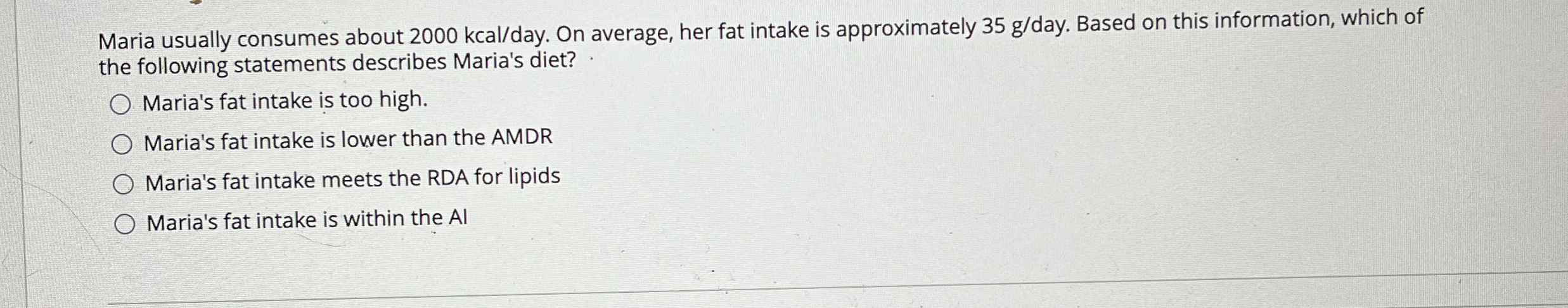 Solved Maria usually consumes about 2000kcal? ﻿day. On | Chegg.com
