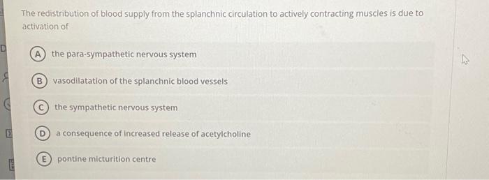 Solved The redistribution of blood supply from the | Chegg.com