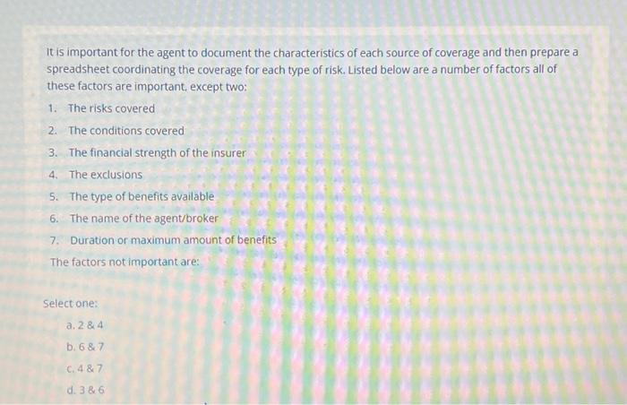 Solved It is important for the agent to document the | Chegg.com