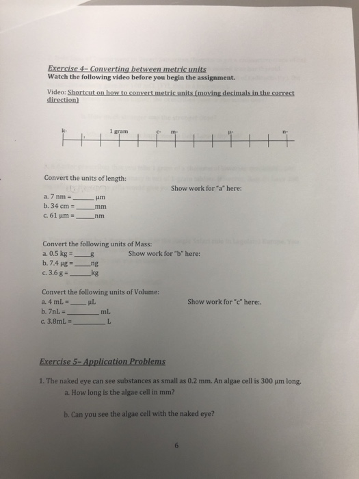 Solved Exercise 4 - Converting between metric units Watch | Chegg.com
