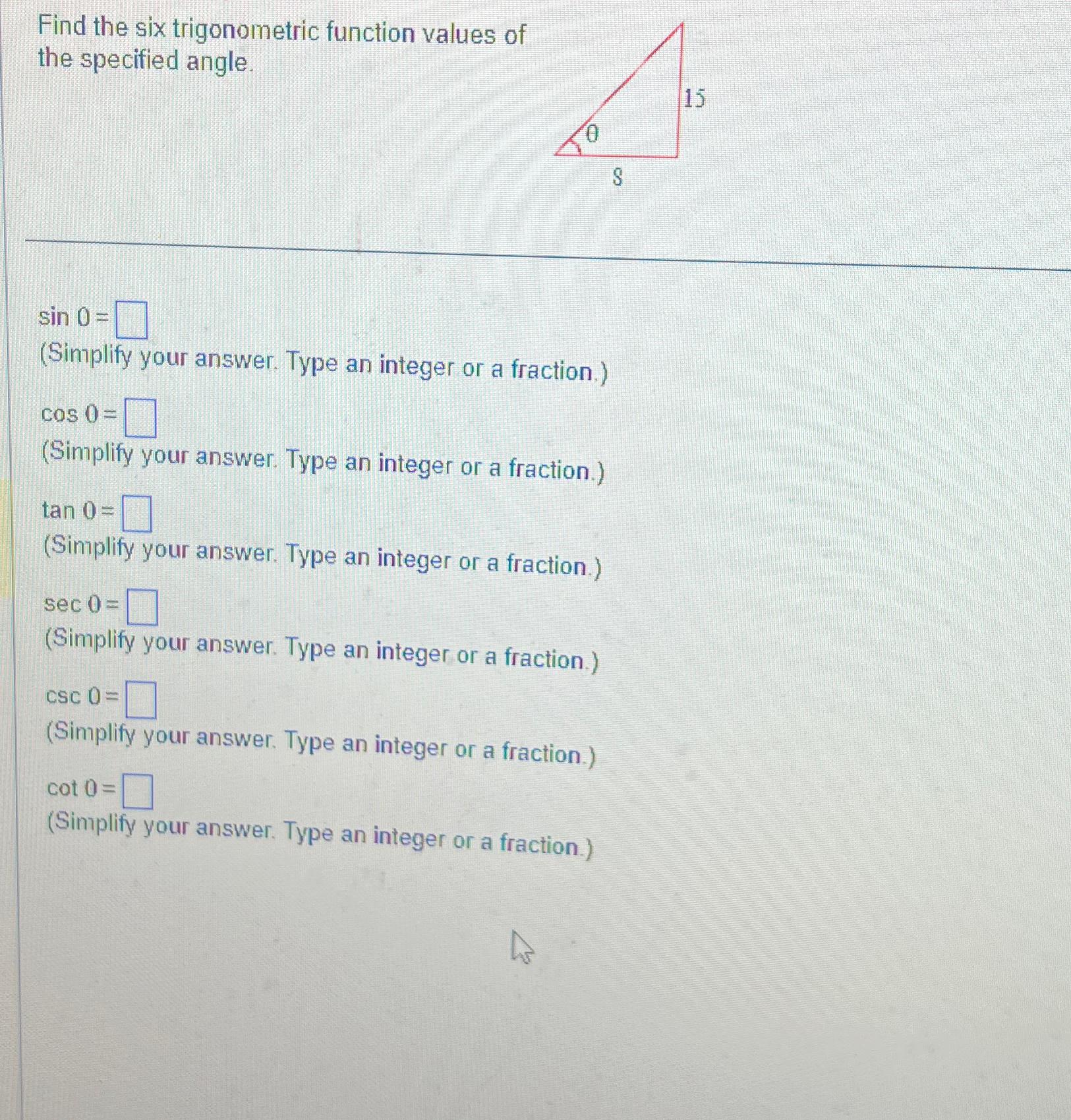 Solved Find the six trigonometric function values of the | Chegg.com