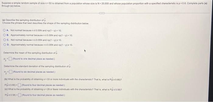 Solved Suppose a simple random sample of size n=50 is | Chegg.com