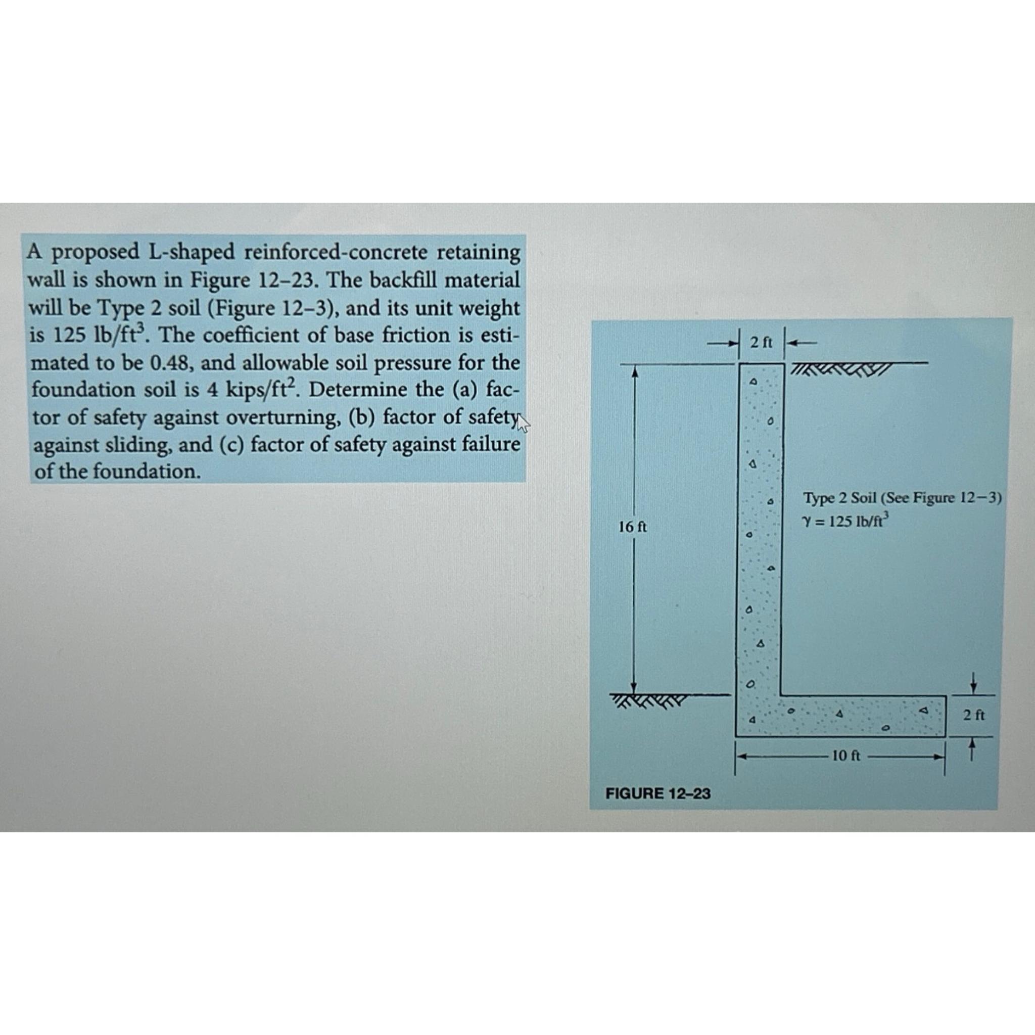Solved A proposed L-shaped reinforced-concrete retaining | Chegg.com