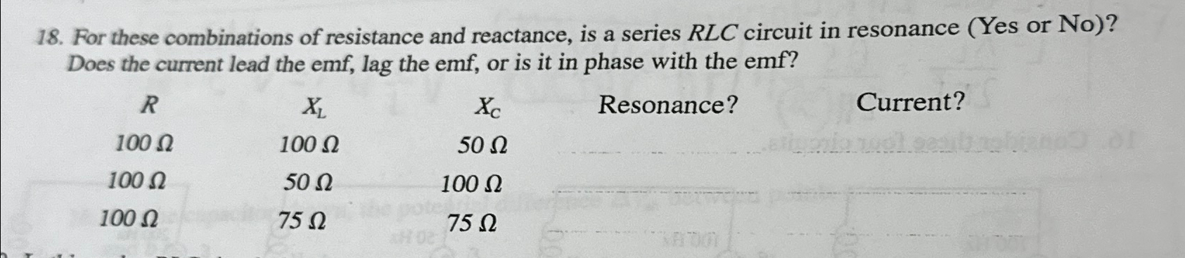 Solved For these combinations of resistance and reactance, | Chegg.com