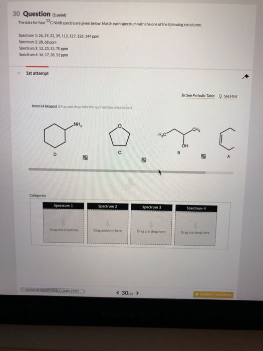 Solved 30 Question (1 point) The data for four C NMR spectra | Chegg.com