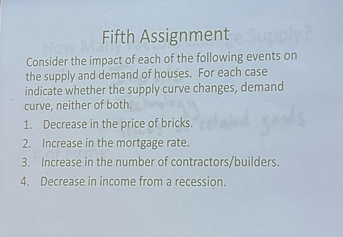 Solved Fifth Assignment Consider the impact of each of the | Chegg.com