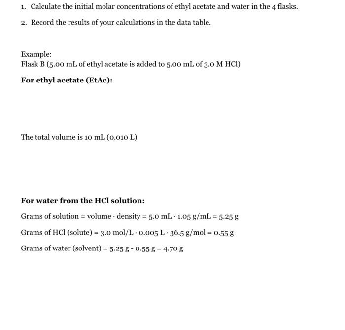Solved 1. Calculate the initial molar concentrations of | Chegg.com