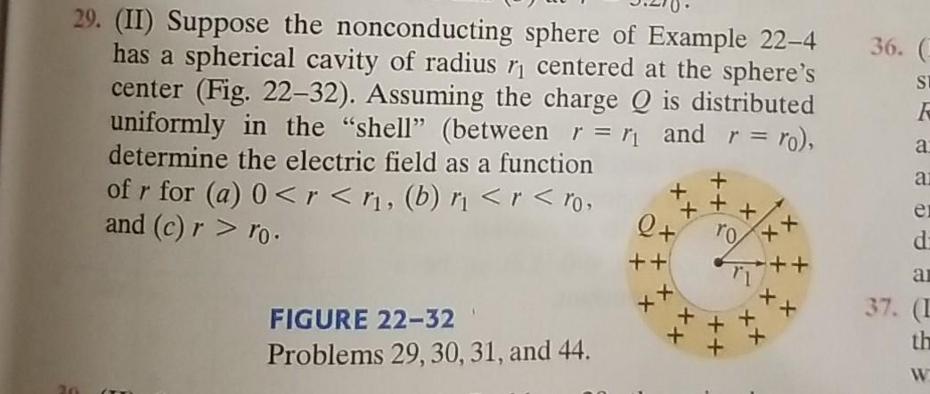 Solved 36. S 29. (II) Suppose the nonconducting sphere of | Chegg.com