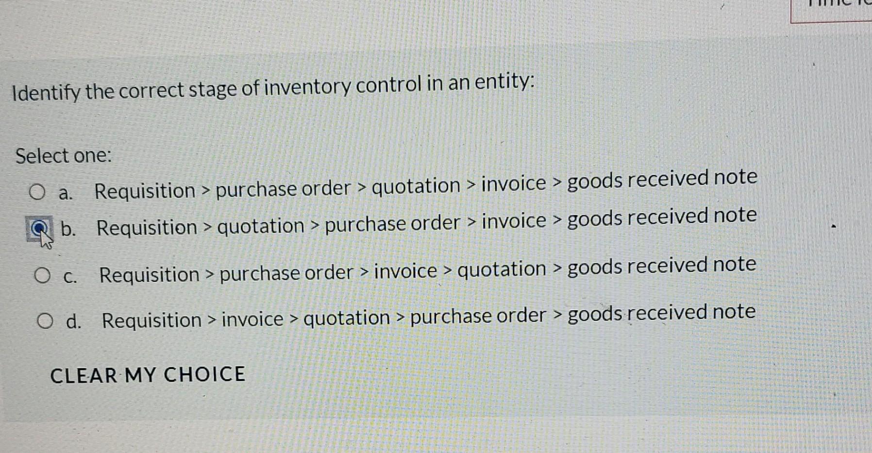 Solved Identify the correct stage of inventory control in an | Chegg.com