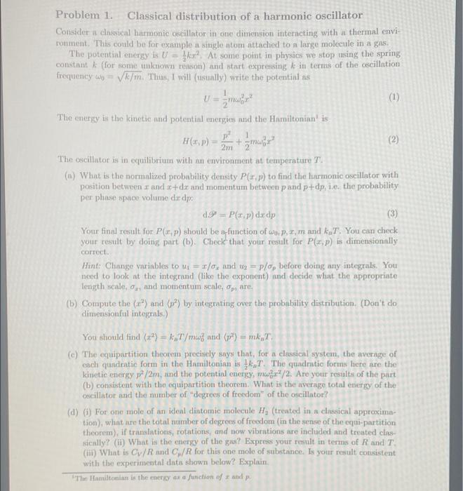 Solved a Problem 1. Classical distribution of a harmonic | Chegg.com