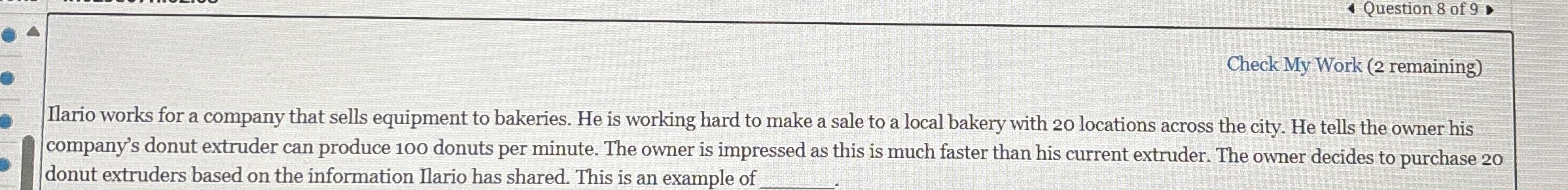 Solved Question 8 ﻿of 9Check My Work (2 ﻿remaining)Ilario | Chegg.com