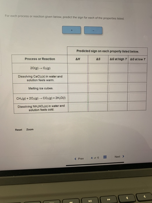 Solved For each process or reaction given below. predict the | Chegg.com