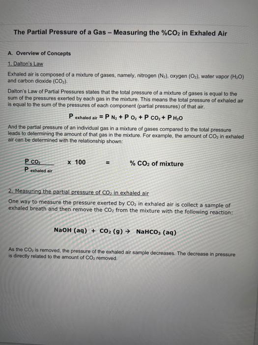 Solved The Partial Pressure of a Gas - Measuring the %CO2 in | Chegg.com