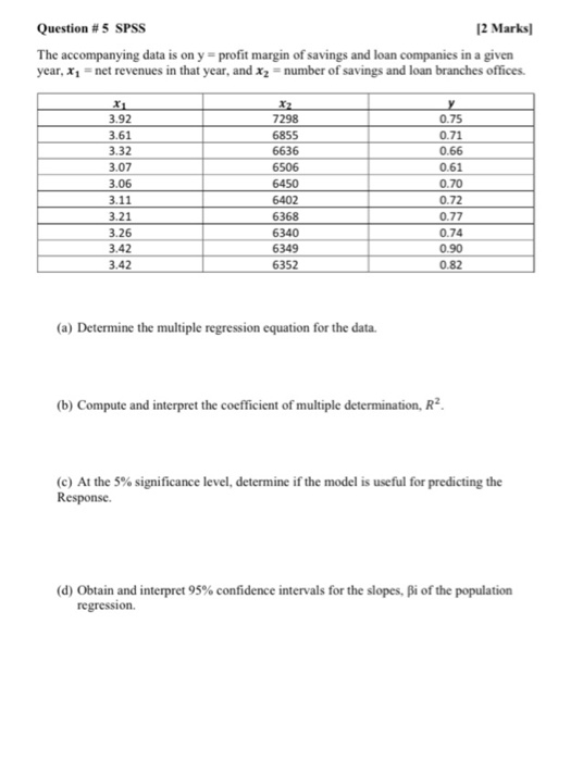 Solved Question 5 Spss 12 Marks The Accompanying Data Is On