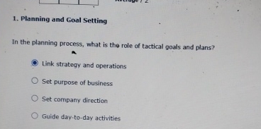 Solved Planning and Goal SettingIn the planning process, | Chegg.com