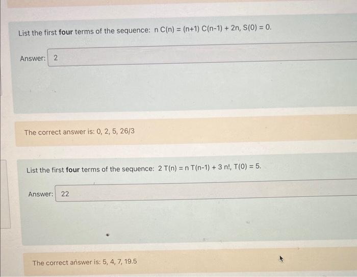 Solved List the first four terms of the sequence: | Chegg.com