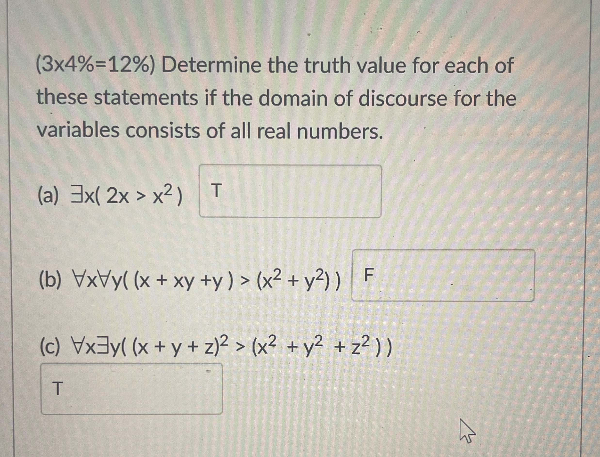 )=(12% ﻿Determine the truth value for each of these | Chegg.com