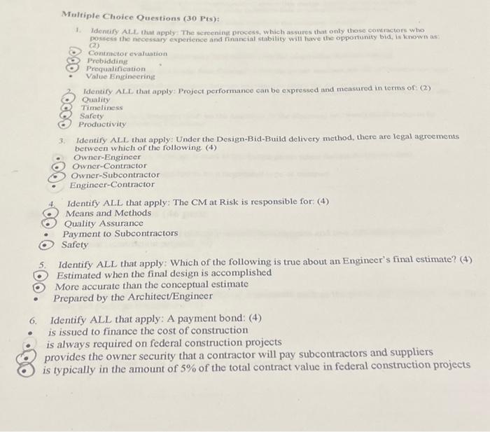 Solved Multiple Choice Questions (30 Pts): 1. Identify AL.L. | Chegg.com