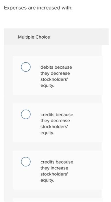 Solved Expenses are increased with: Multiple Choice debits | Chegg.com