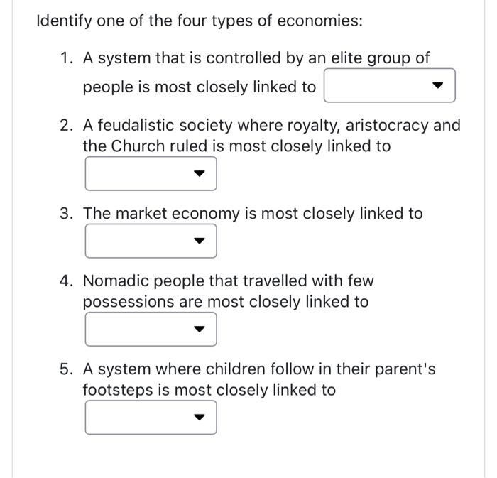 Solved Identify one of the four types of economies: 1. A | Chegg.com