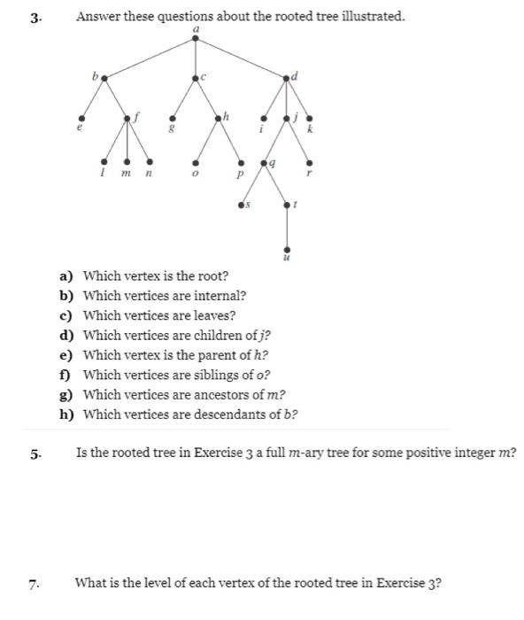 Solved 3. Answer these questions about the rooted tree | Chegg.com