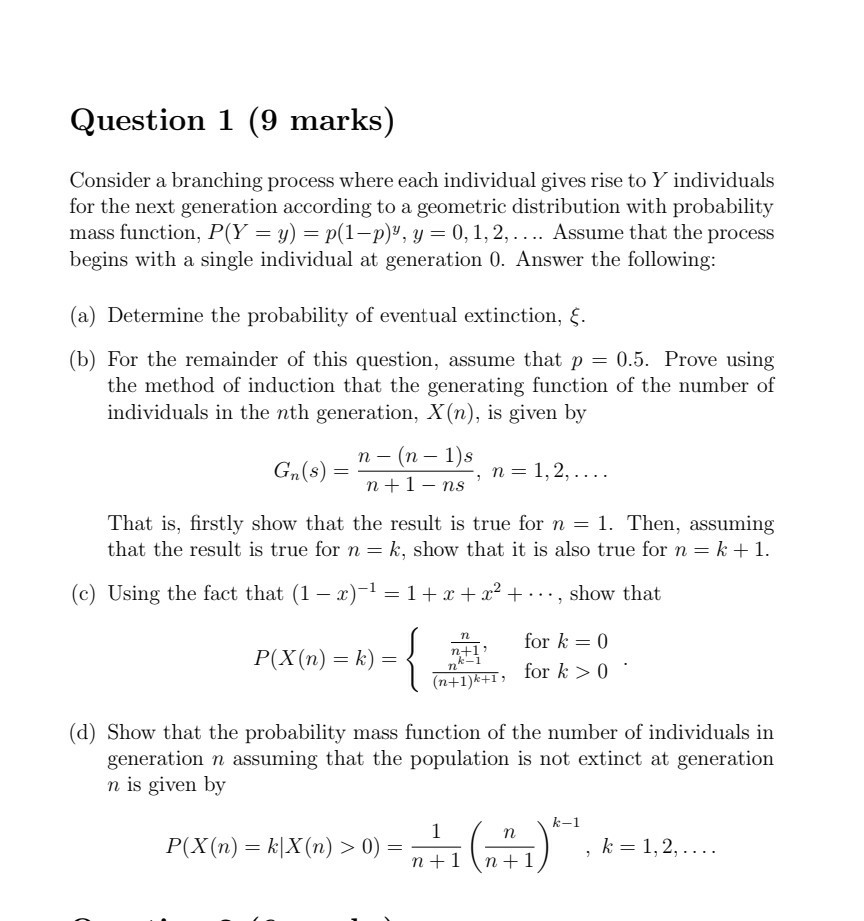 Question 1 (9 marks) Consider a branching process | Chegg.com