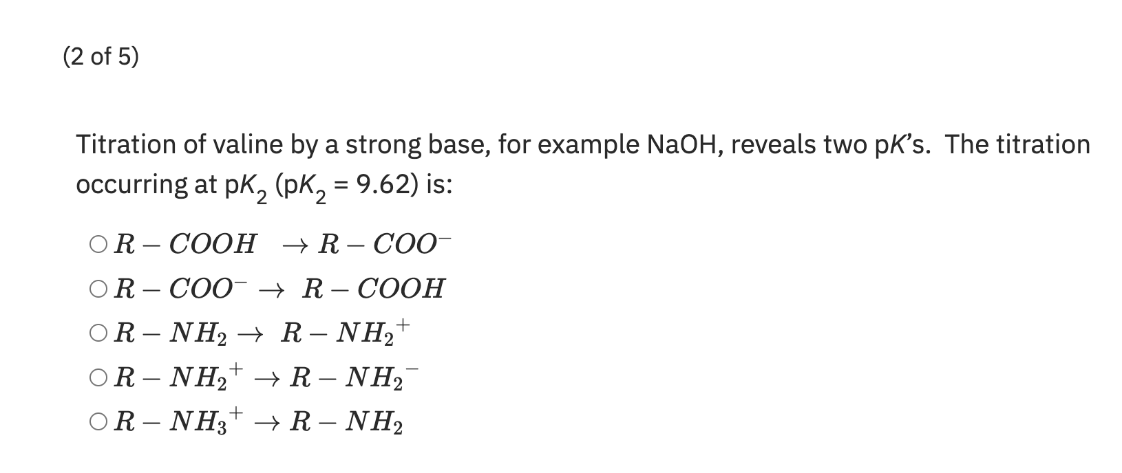 Solved (2 of 5)Titration of ﻿valine by ﻿a strong base, for | Chegg.com