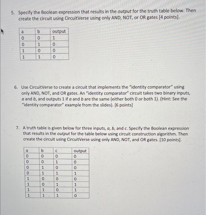 Solved 5. Specify the Boolean expression that results in the | Chegg.com