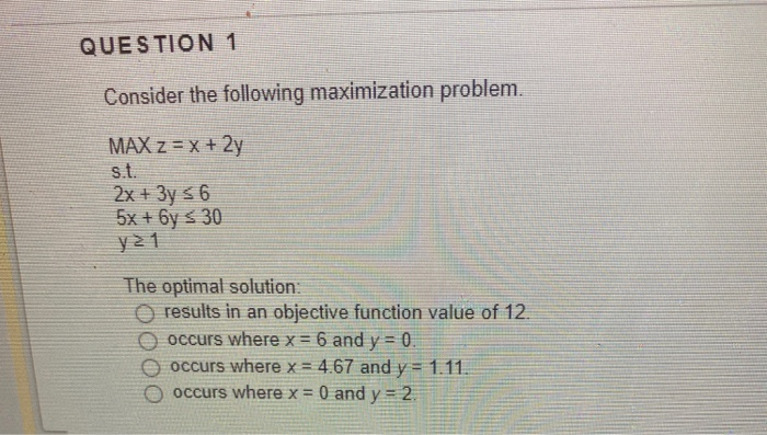 Solved QUESTION 1 Consider the following maximization | Chegg.com