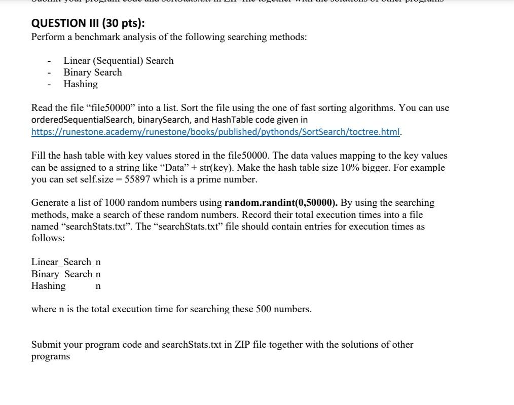 Solved QUESTION III (30 pts): Perform a benchmark analysis | Chegg.com