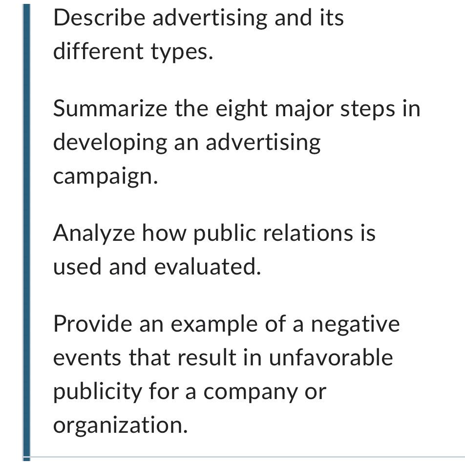 Solved Describe advertising and its different | Chegg.com