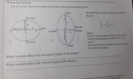 Solved 1 Day 2 Assessment Graph the following ellipses | Chegg.com