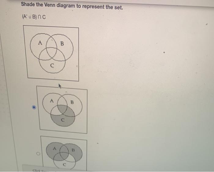 Solved Shade the Venn diagram to represent the set. (AUB) NC | Chegg.com
