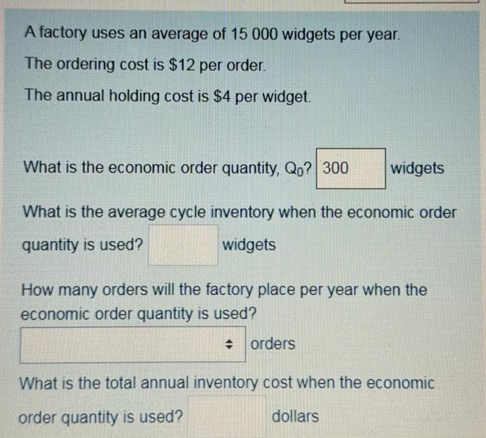 Solved A factory uses an average of 15000 ﻿widgets per | Chegg.com