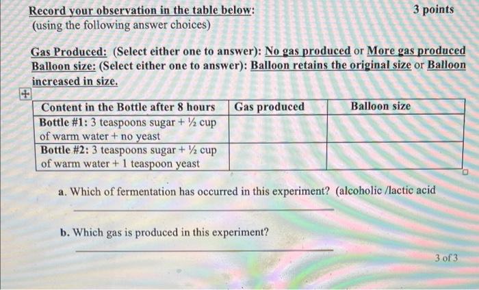 Solved 4. Anaerobic respiration/fermentation by yeast Yeast | Chegg.com