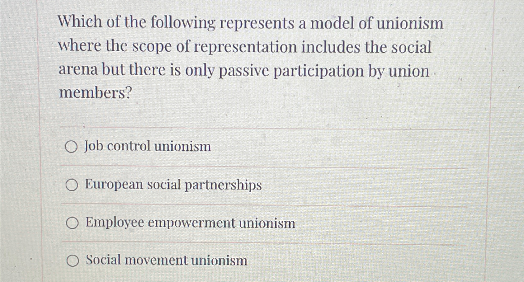 Solved Which of the following represents a model of unionism | Chegg.com