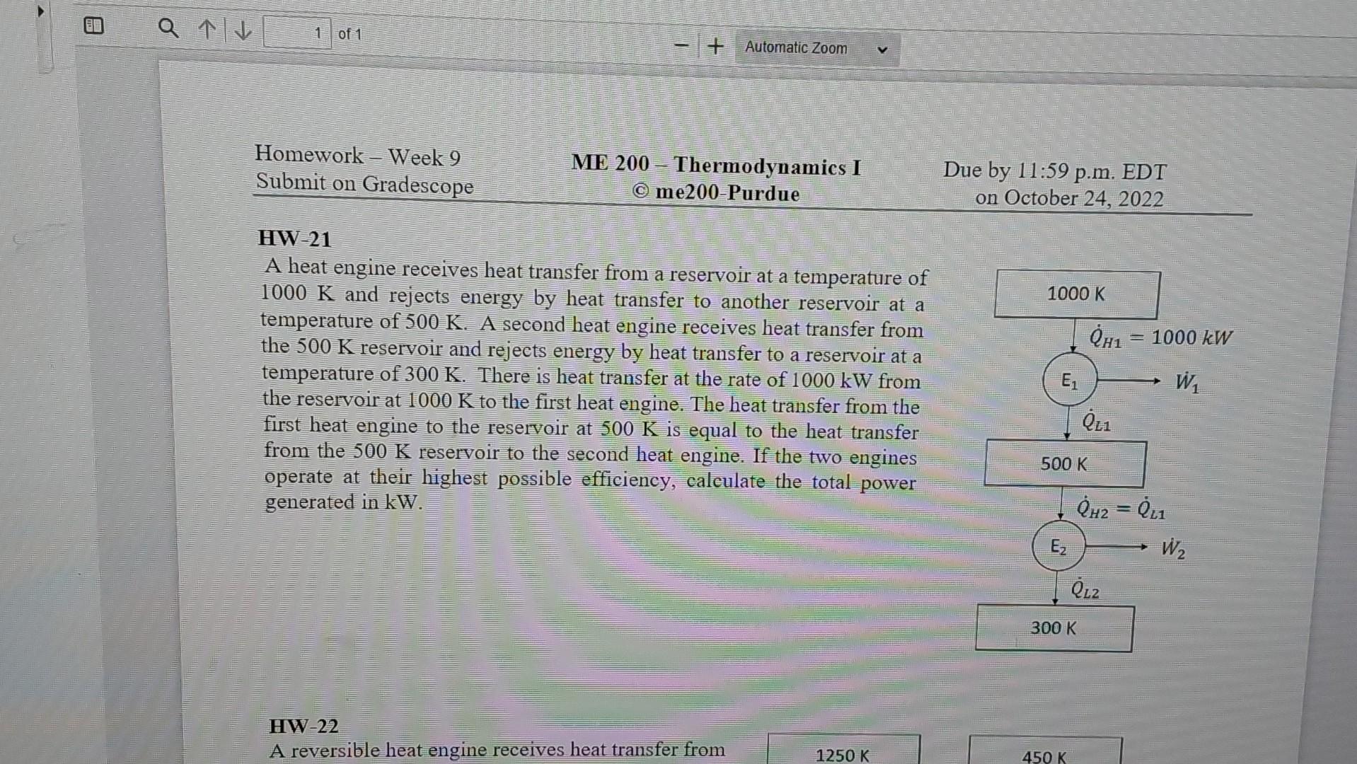 Solved HW-21 A heat engine receives heat transfer from a | Chegg.com