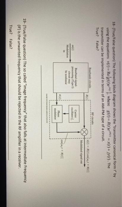 Solved 18. (True/False question) The following block diagram | Chegg.com