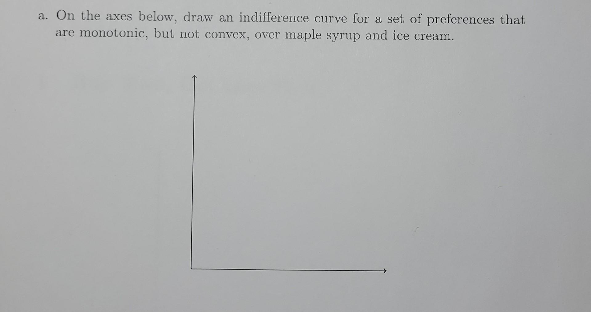 Solved a. On the axes below, draw an indifference curve for | Chegg.com