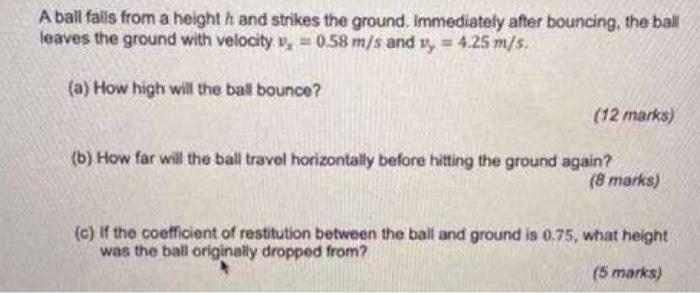 Solved A ball falls from a height h and strikes the ground. | Chegg.com