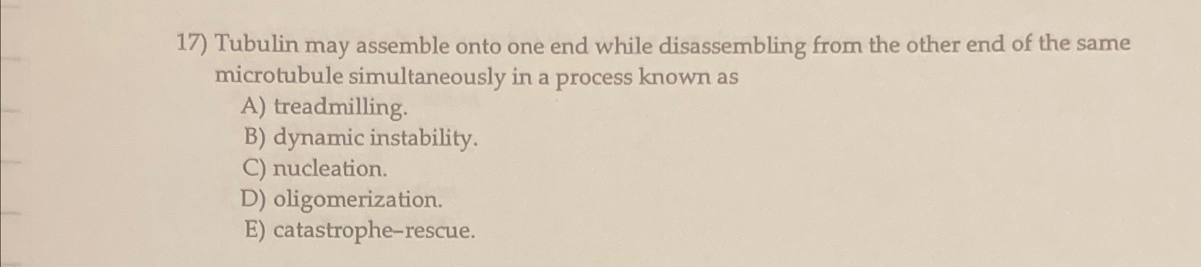 Solved Tubulin may assemble onto one end while disassembling | Chegg.com