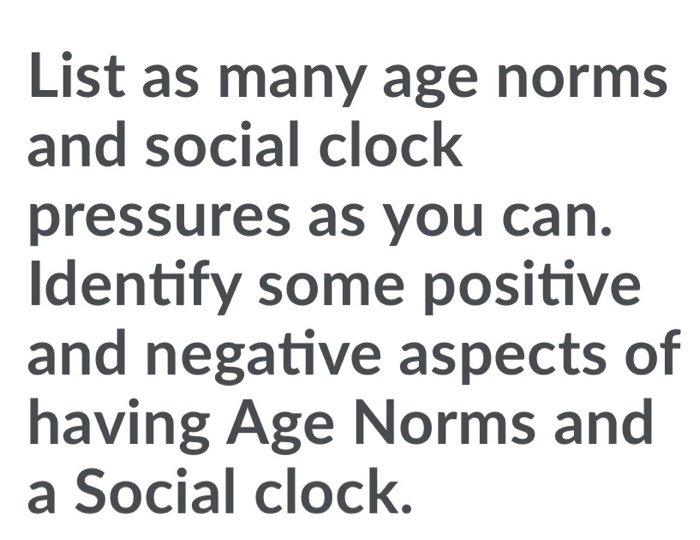 Solved List as many age norms and social clock pressures as | Chegg.com