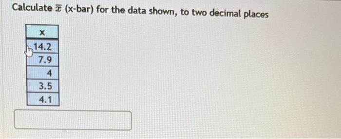 Solved Calculate xˉ (x-bar) for the data shown, to two | Chegg.com